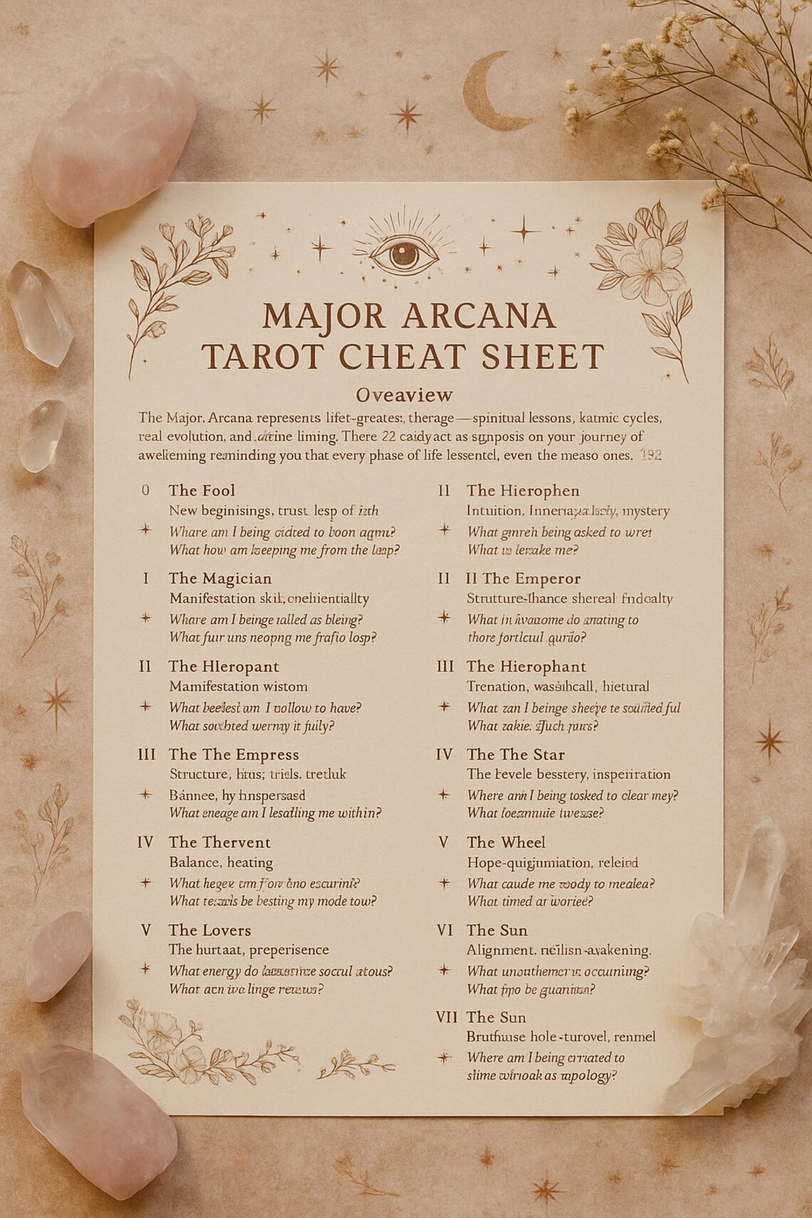 Major Arcana Tarot Cheat Sheet | Printable Tarot Guide With Meanings ...