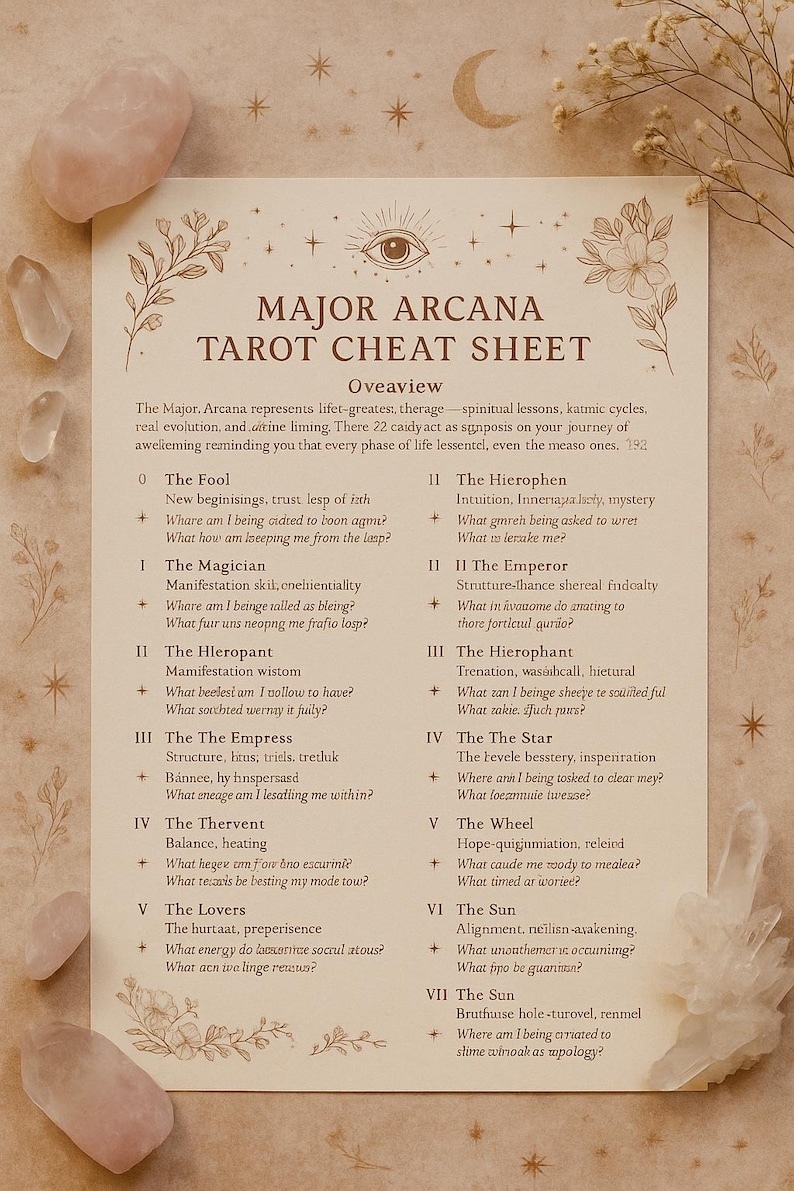 Major Arcana Tarot Cheat Sheet | Printable Tarot Guide With Meanings ...
