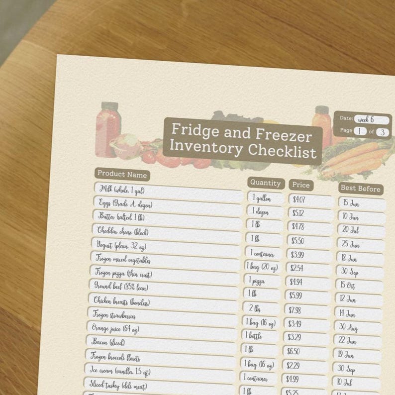 Fridge and Freezer Inventory Checklist, Illustrated PDF, Grocery List Meal Prep - Etsy