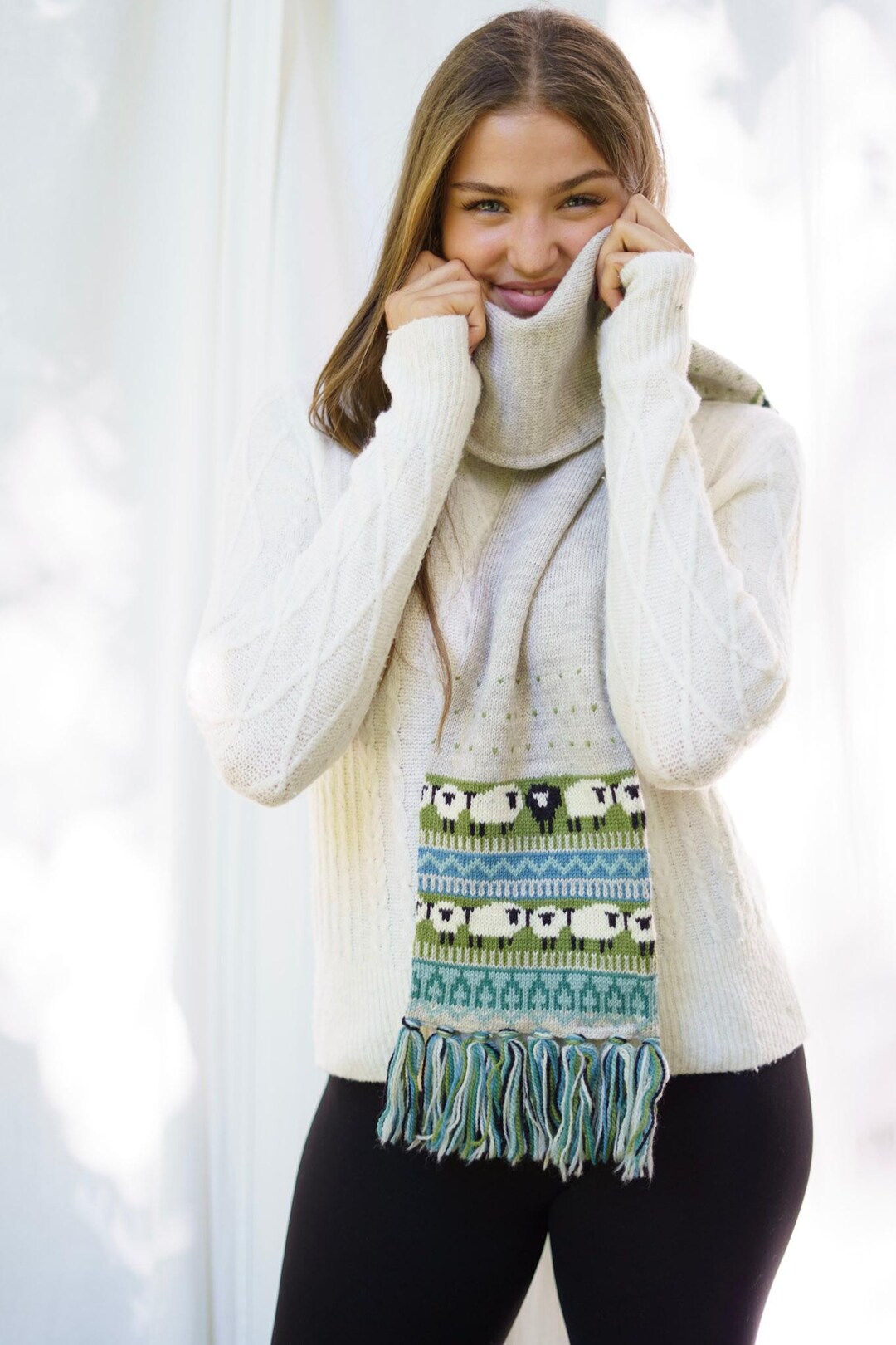 Hand-knit Lambswool Fair Isle Scarf: Sheep Pattern, Made in Nepal - Etsy