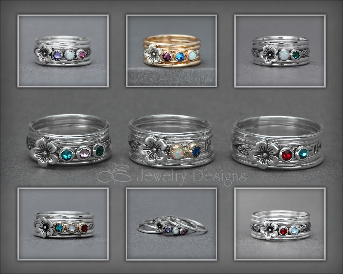 Birthstone Ring Set Flower Birthstone Ring Multi Stone | Etsy