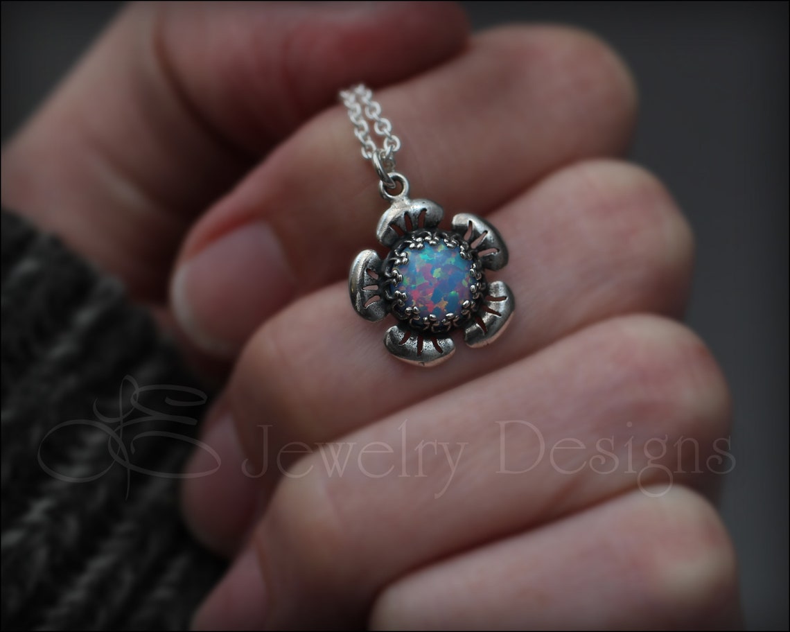 Opal Flower Necklace Opal Flower Pendant Sterling Opal - Etsy