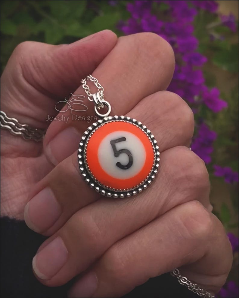 Sterling Mini Pool Ball Necklace or Ring - Reclaimed Billiard Balls ...