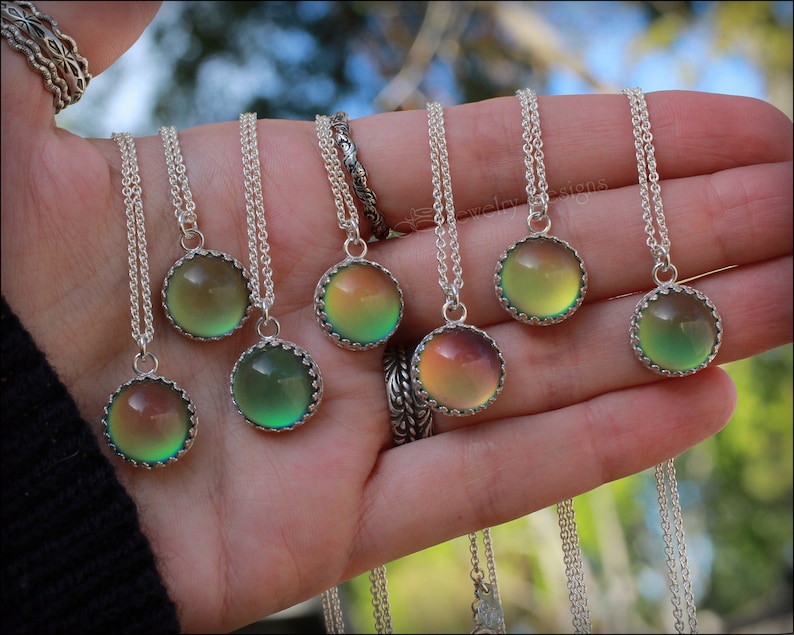 Sterling Silver Mood Necklace – Color Changing Pendant, Retro Jewelry ...