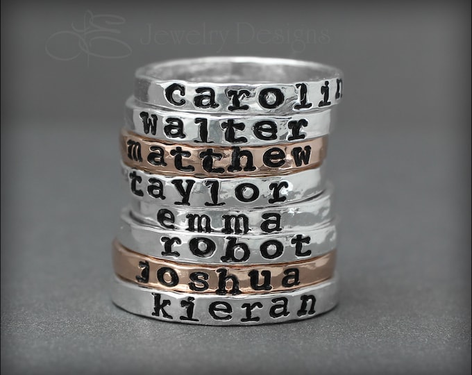 Hand Stamped Name Ring - Silver Name Ring - Gold Name Ring - Rose Gold ...