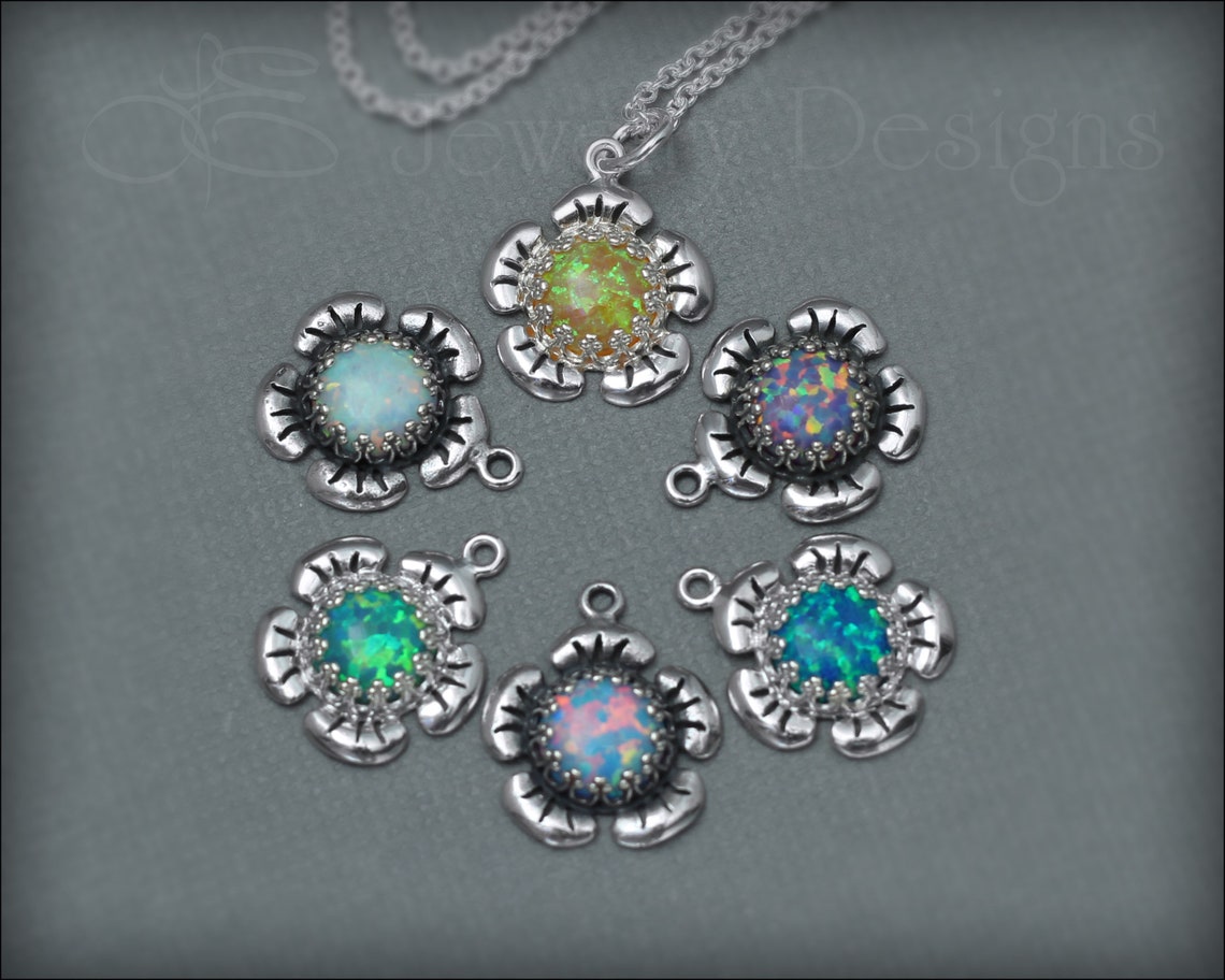 Opal Flower Necklace Opal Flower Pendant Sterling Opal - Etsy