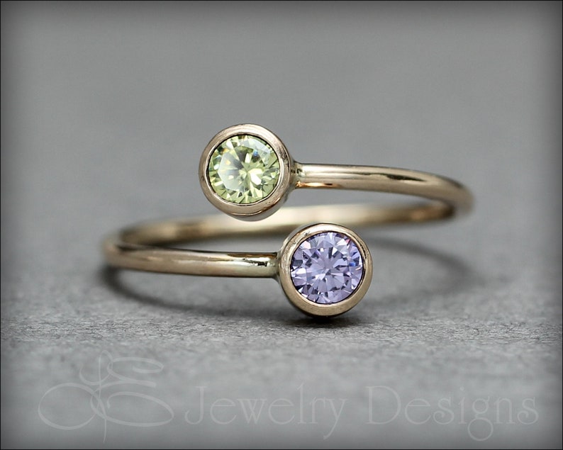 Dual Birthstone Ring Gold Birthstone Ring 2 Stone Mothers | Etsy