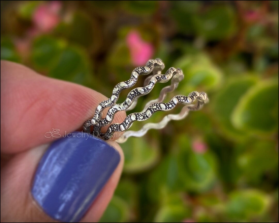 Sterling Skinny Wavy Ring Dotted Pattern Wavy Ring, Thin Wavy Stacking ...