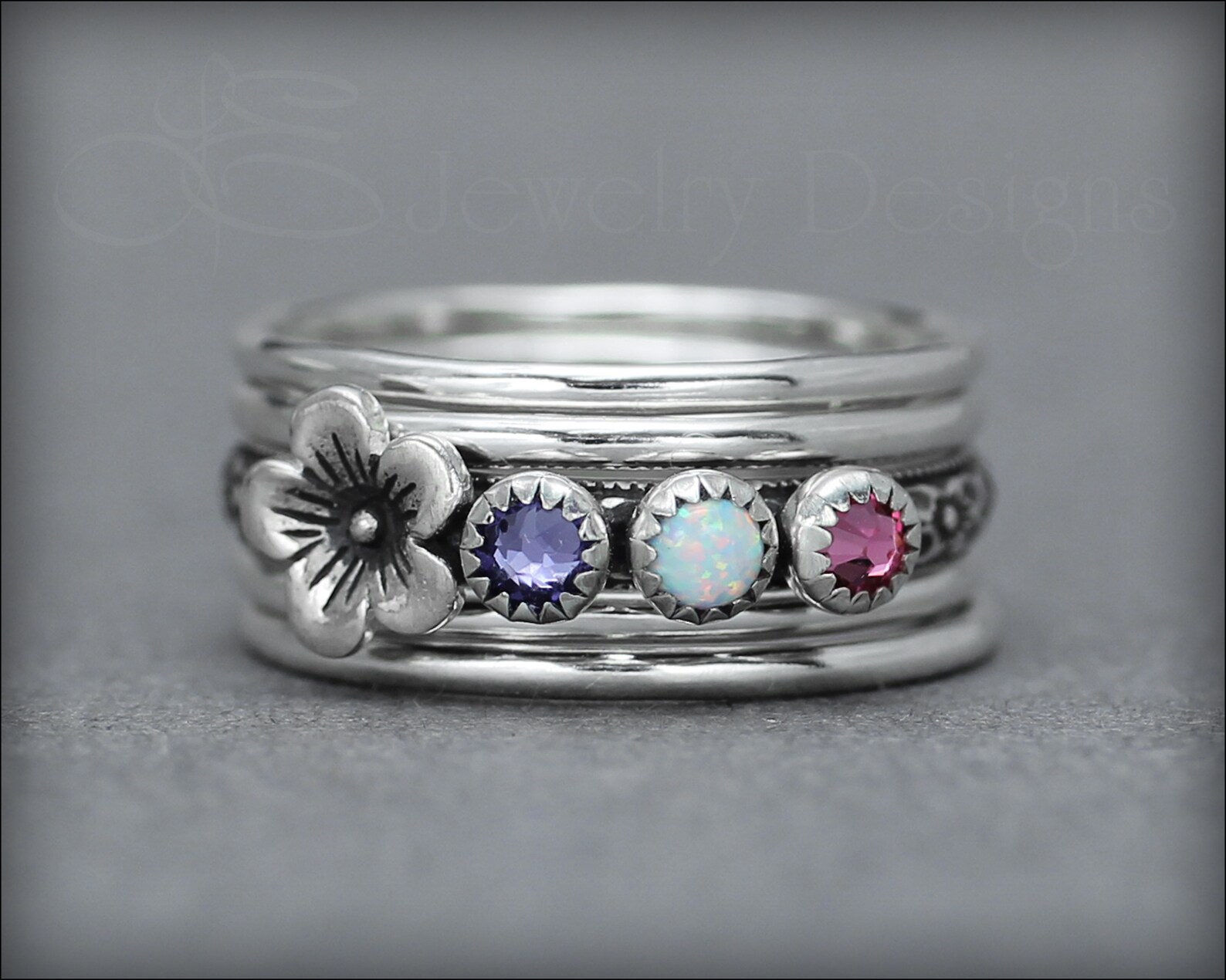 Birthstone Ring Set Flower Birthstone Ring Multi Stone | Etsy
