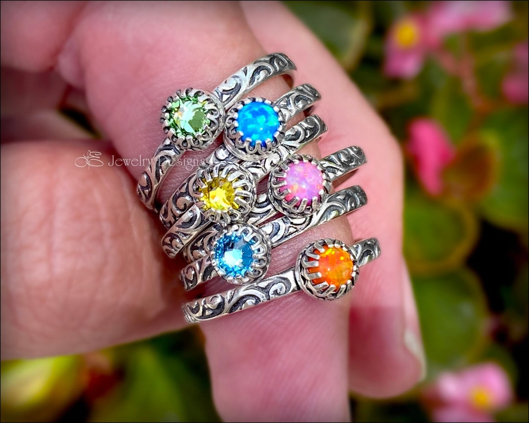 Gallery Set Birthstone Ring Sterling Silver Birthstone or Opal Ring ...