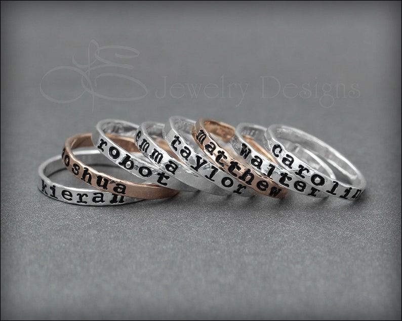 Hand Stamped Name Ring - Silver Name Ring - Gold Name Ring - Rose Gold ...