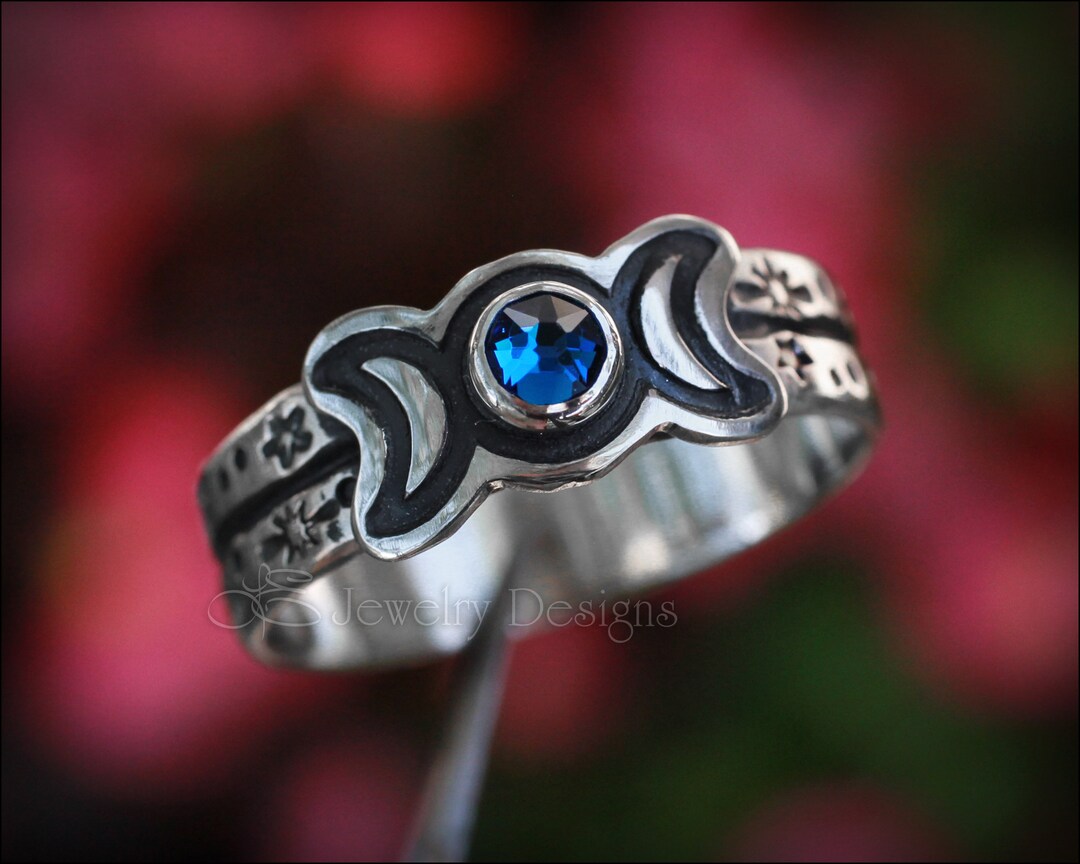 Sterling Triple Moon Birthstone Ring - Silver Moon Goddess Ring, Opal ...