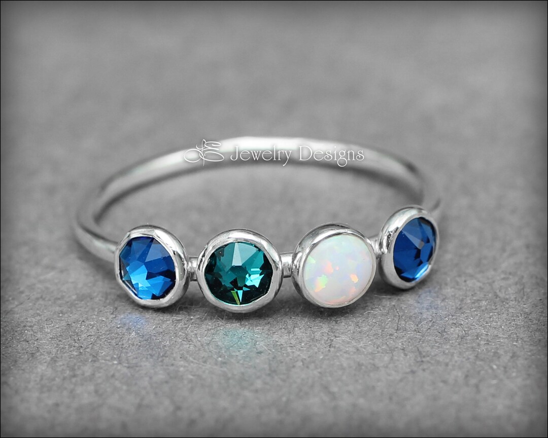 Sterling Silver Four Stone Ring – Multi Birthstone Opal Ring - Etsy