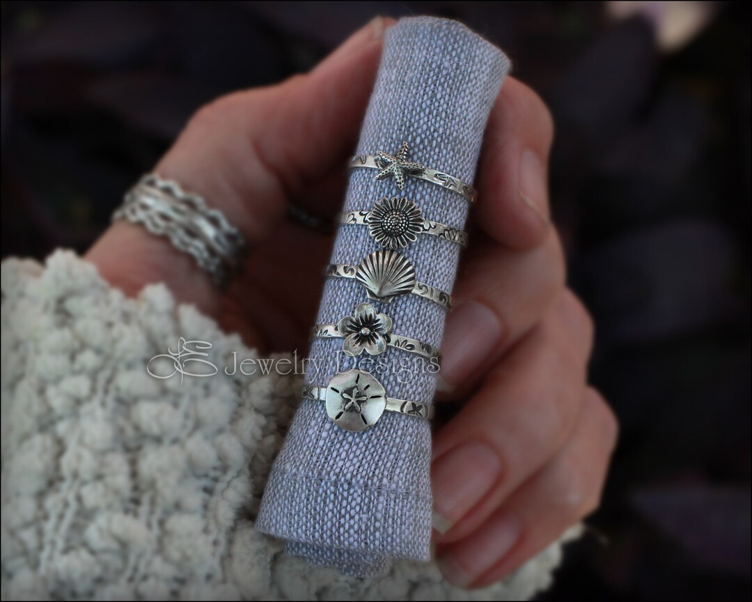Sterling Beach Themed Rings - Unique Beachy Jewelry, Silver Floral ...