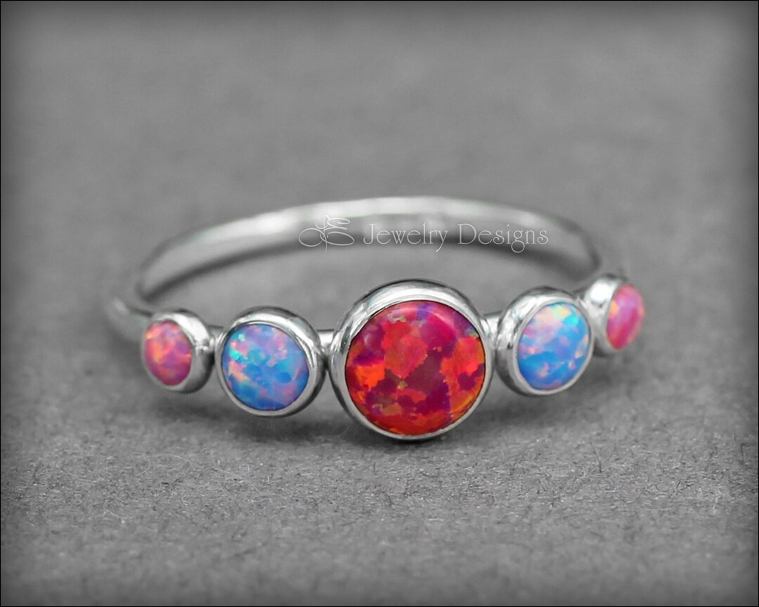 5 Stone Opal Ring - Multi Opal Ring, Multi Stone Ring, Multi Birthstone ...