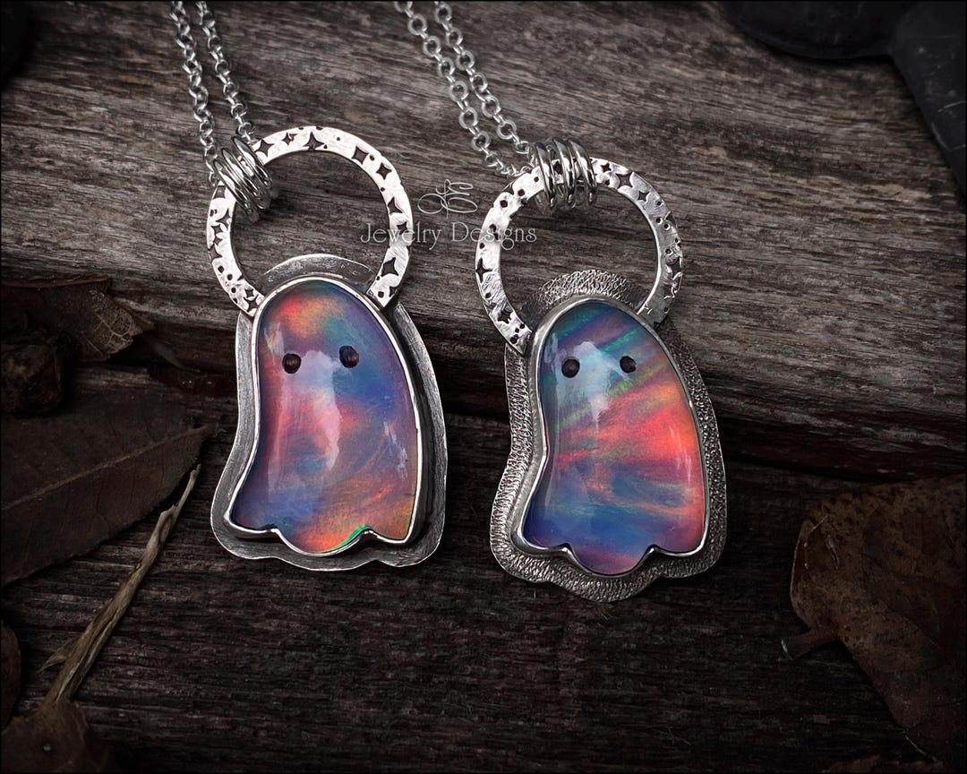 Aurora Opal Ghost Necklace - Sterling Silver Halloween Jewelry, Spooky ...