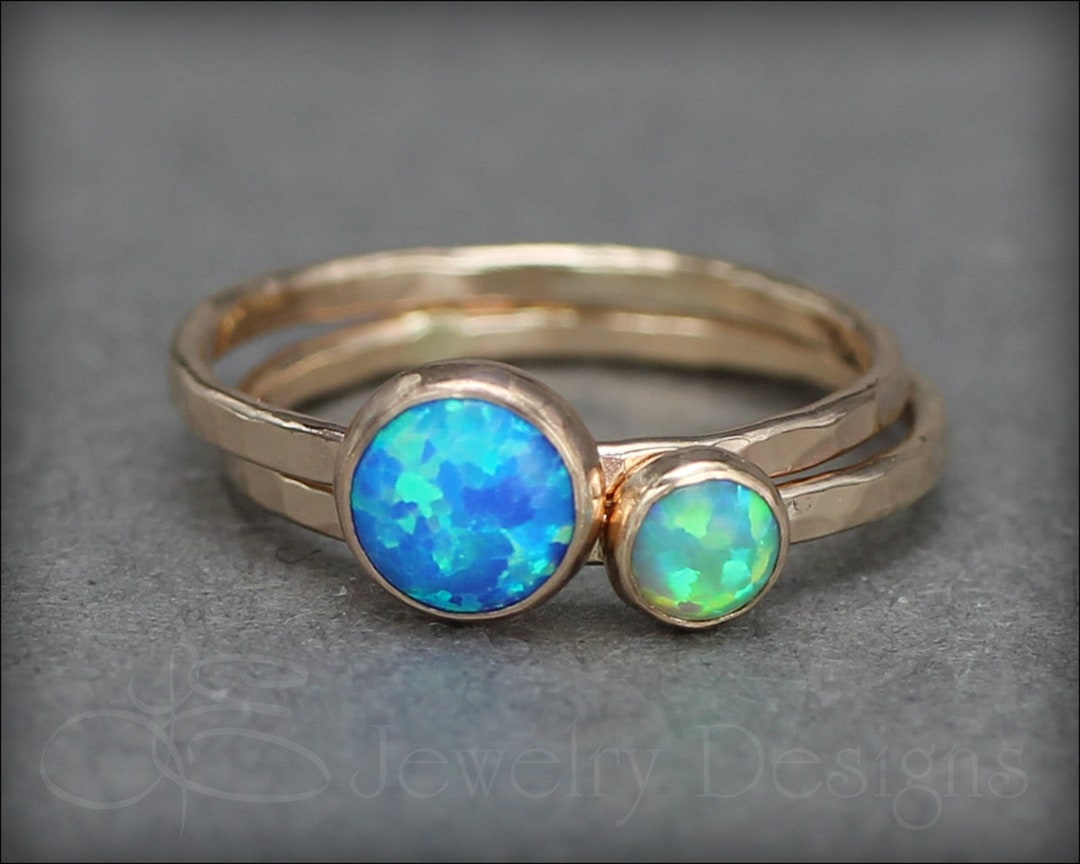 Opal Ring Set 2 Opals Sterling Silver Opal Rings Stacking - Etsy
