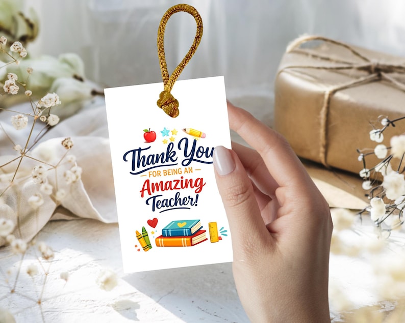 Teacher Thank You Card Tag – Printable Teacher Gift Label, End of ...