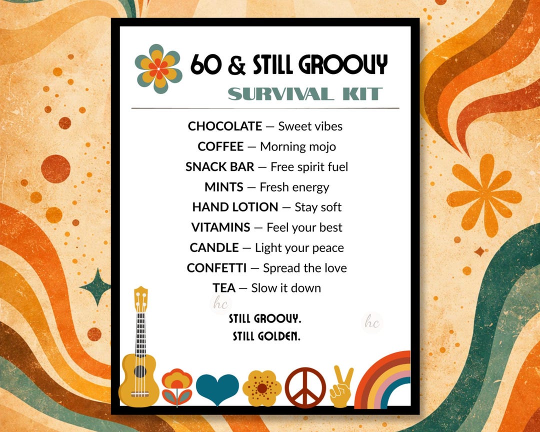 60th Birthday Survival Kit Printable Tag – Still Groovy Retro Birthday ...