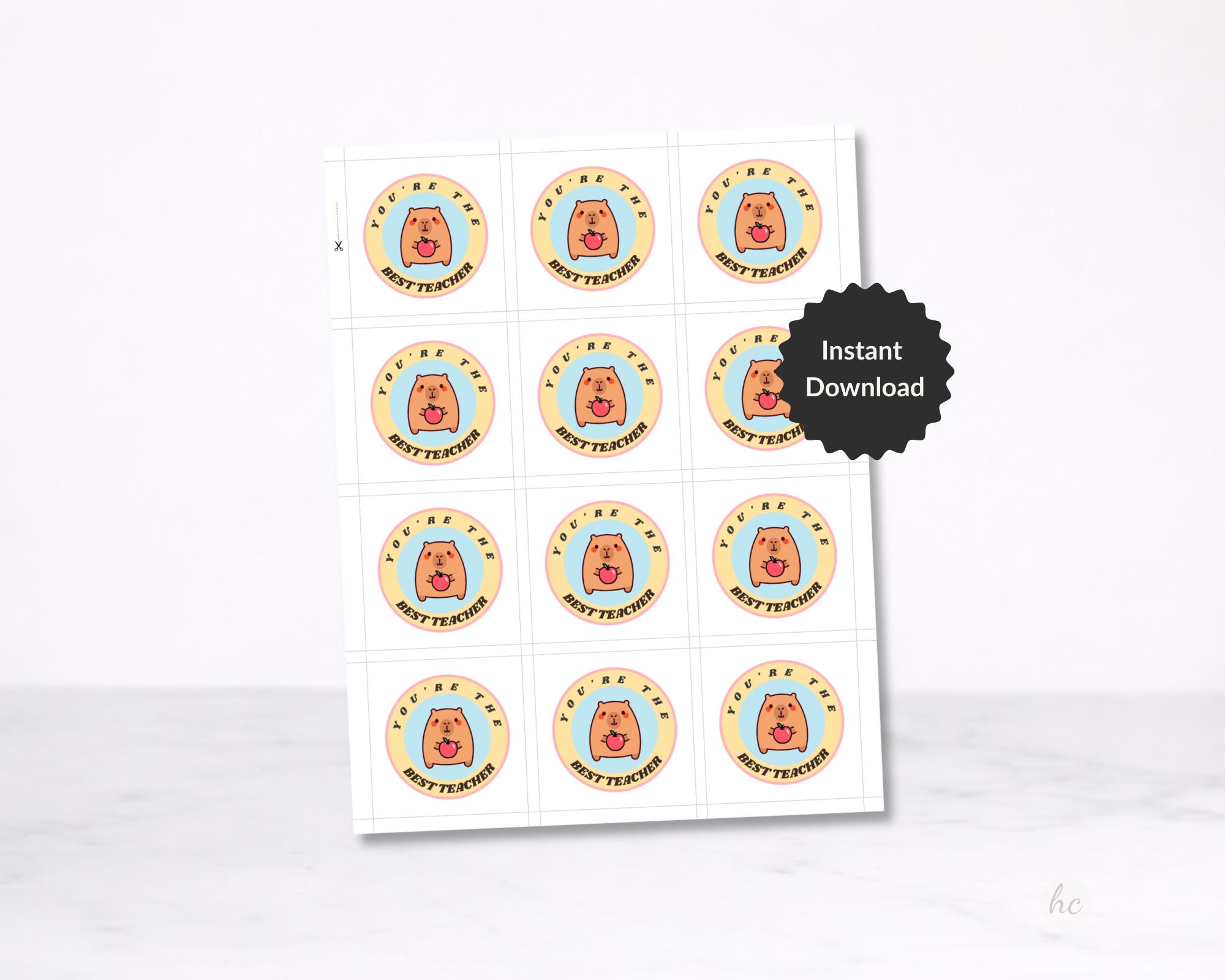 Teacher Award Printable – Capybara Recognition Tag, School Gift Label ...
