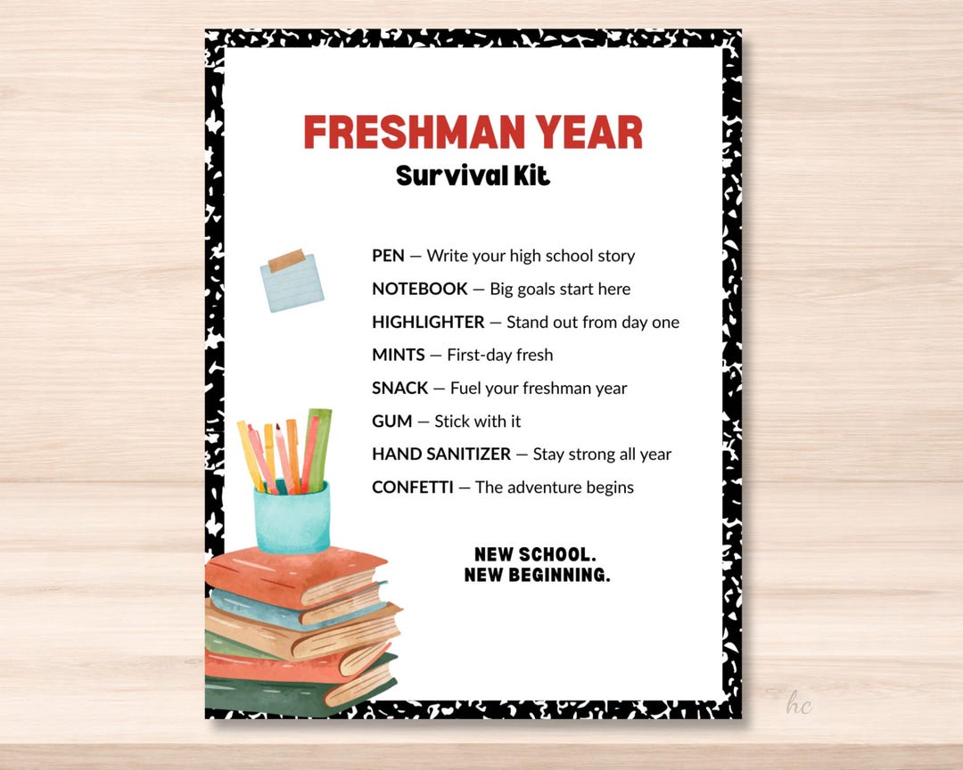 Freshman Year Survival Kit Printable Tag – First Day of High School ...