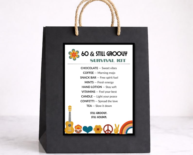 60th Birthday Survival Kit Printable Tag – Still Groovy Retro Birthday ...