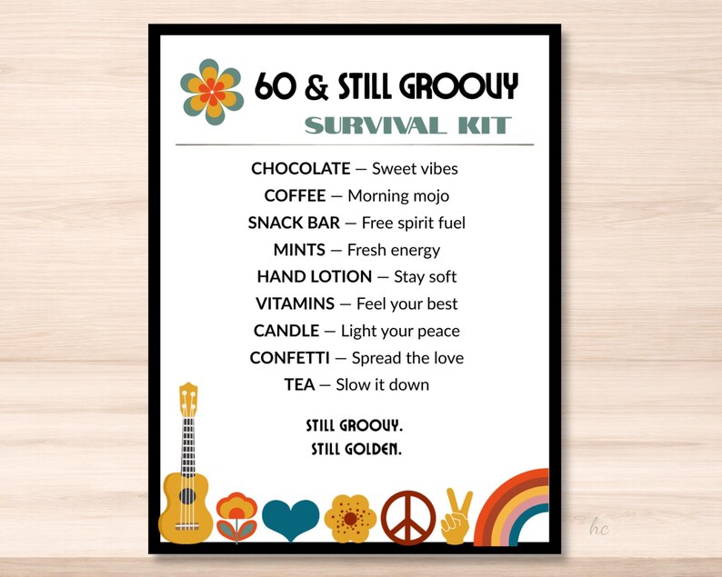 60th Birthday Survival Kit Printable Tag – Still Groovy Retro Birthday ...
