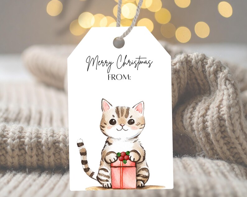 Watercolor Christmas Cat Gift Tags Printable | Cat Holiday Labels ...