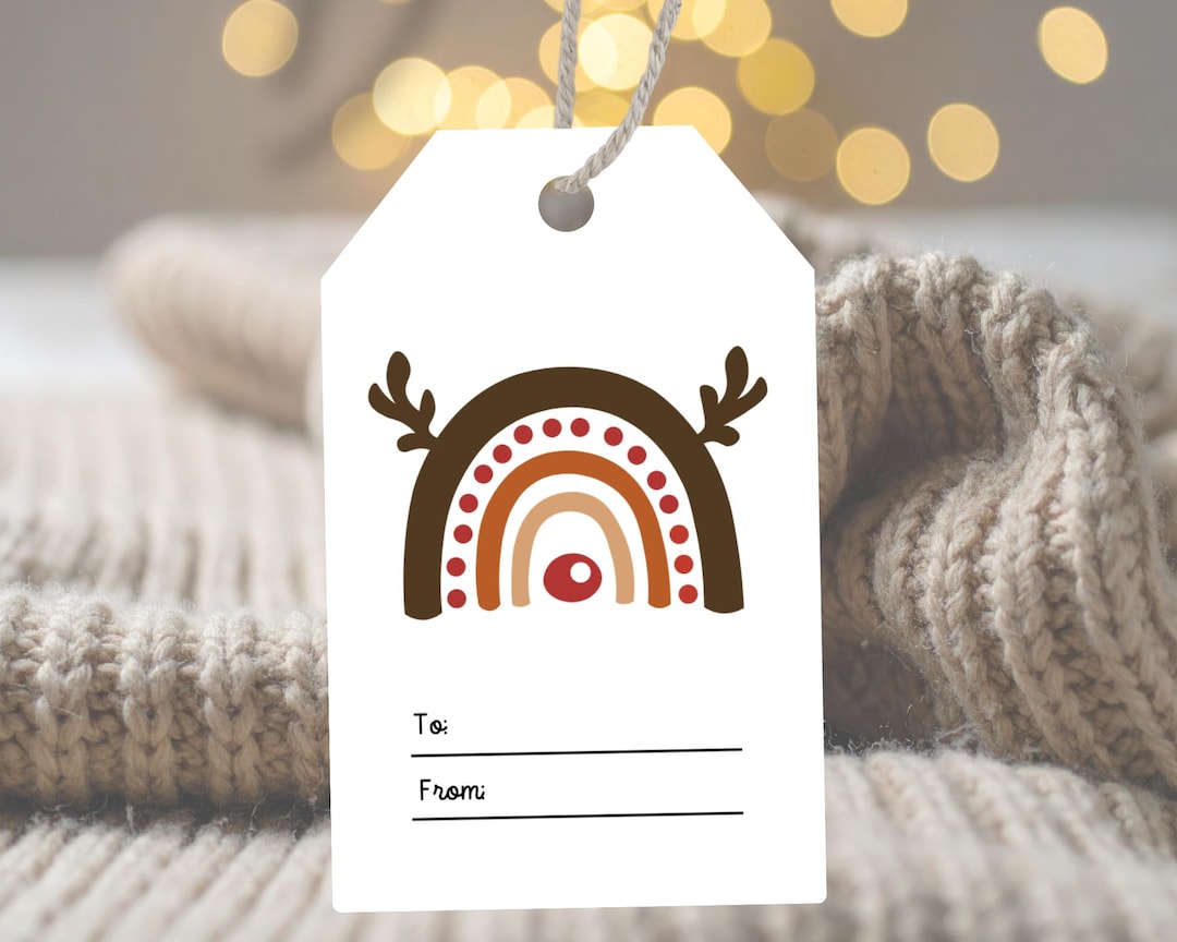 Boho Reindeer Rainbow Gift Tags Printable | Neutral Holiday Labels ...