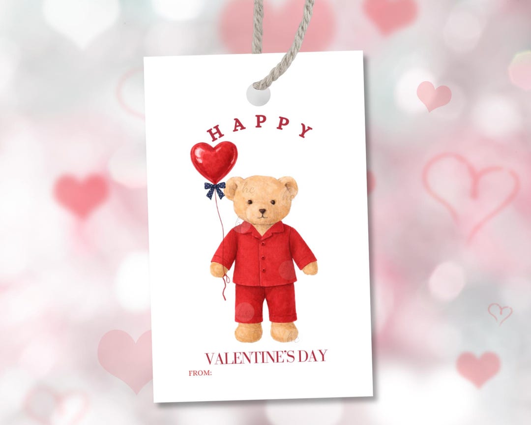 Teddy Bear Valentine Gift Tags Printable | Watercolor Heart Bear Labels ...