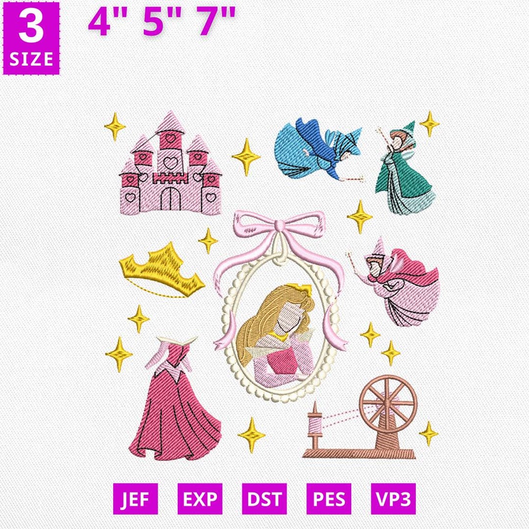 Royal Princess Embroidery Design, Sleeping Beauty Style Princess ...