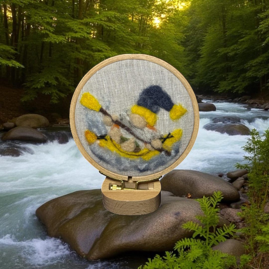 Needle Felted Gnome in Kayak: Wool Art in Hoop - River Adventure - Etsy