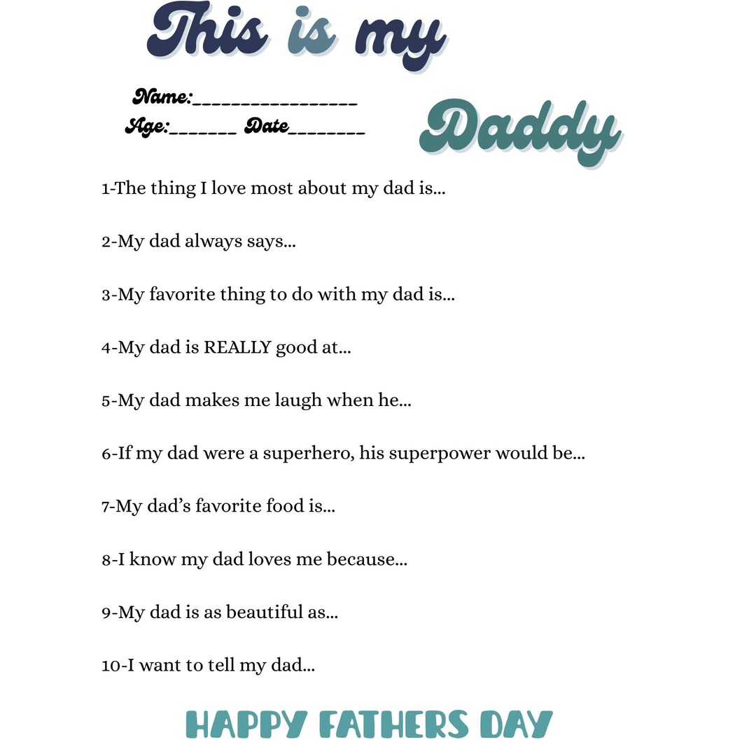 All About Dad Father's Day Questionnaire – Instant Download PDF ...