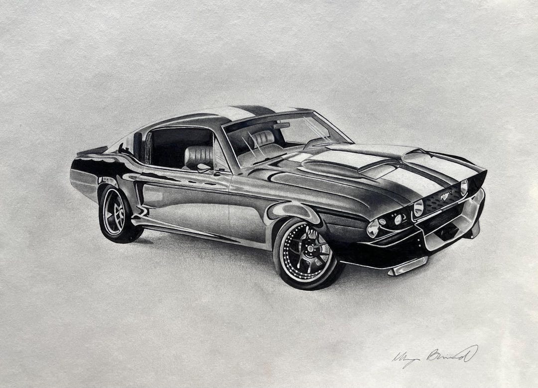 Mustang Pencil Drawing Art Print | Classic Car Wall Art | Muscle Car ...