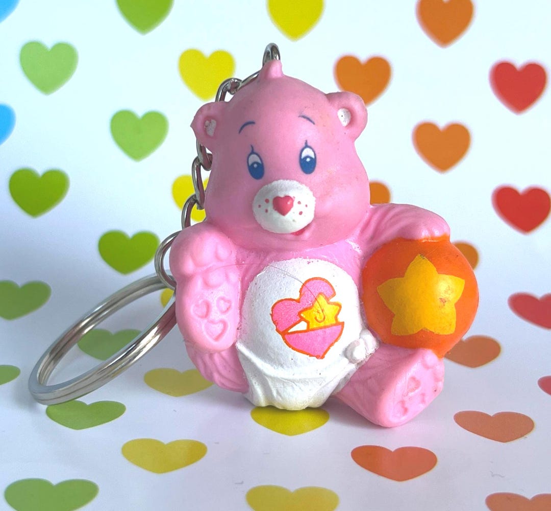 Adorable Vintage CARE BEARS 80's Mini Keychain - "pink Baby Hugs Bear ...
