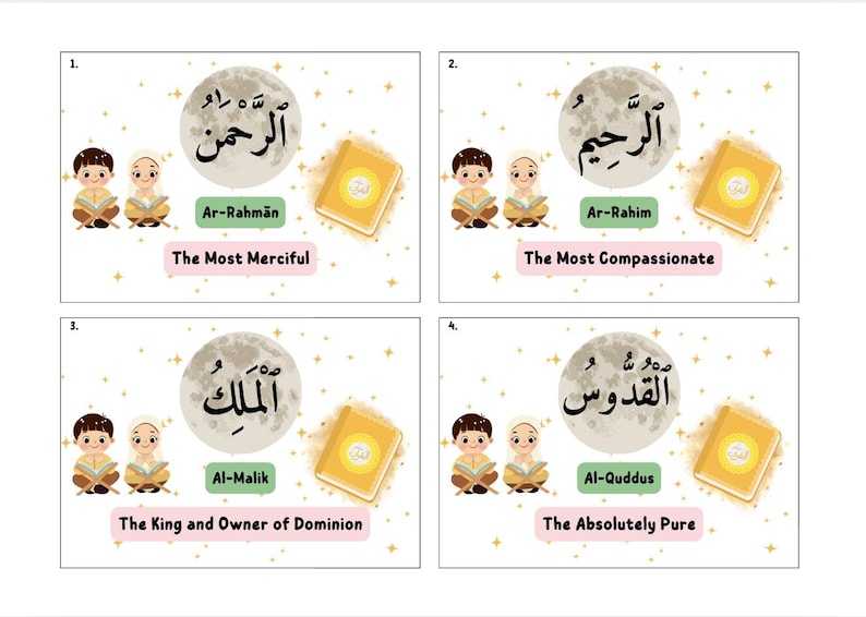 99 Names of Allah Flashcards for Kids – Islamic Learning Resource | Asma Ul-husna Printable ...