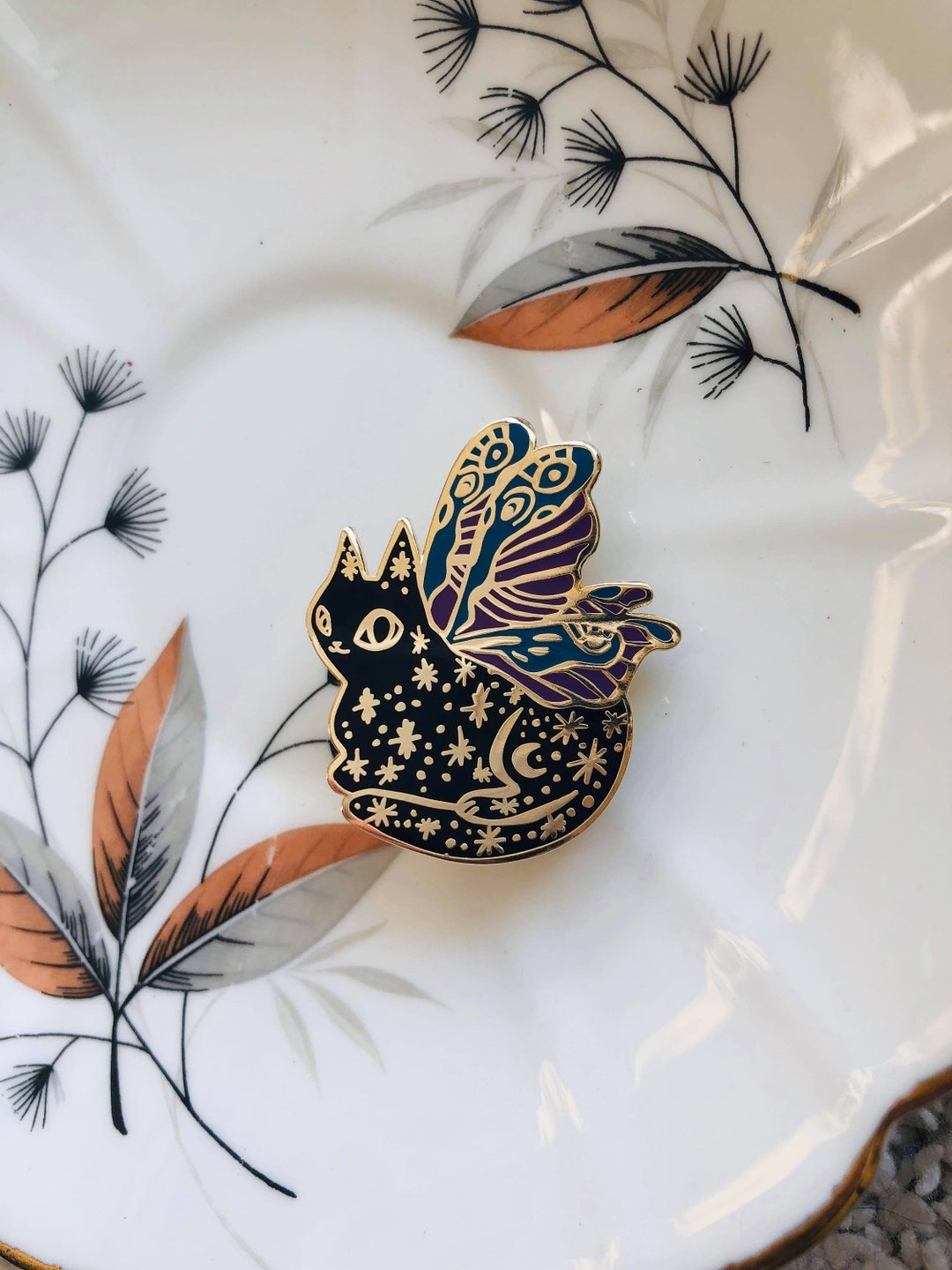 The Luna Cat Moth Hard Enamel Pin - Etsy
