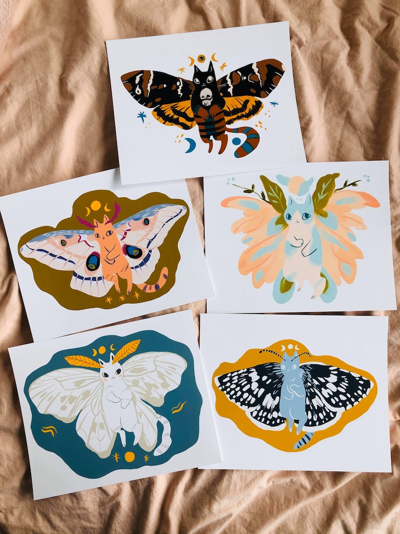 The moth cats 8x10 fine matte paper prints | Etsy