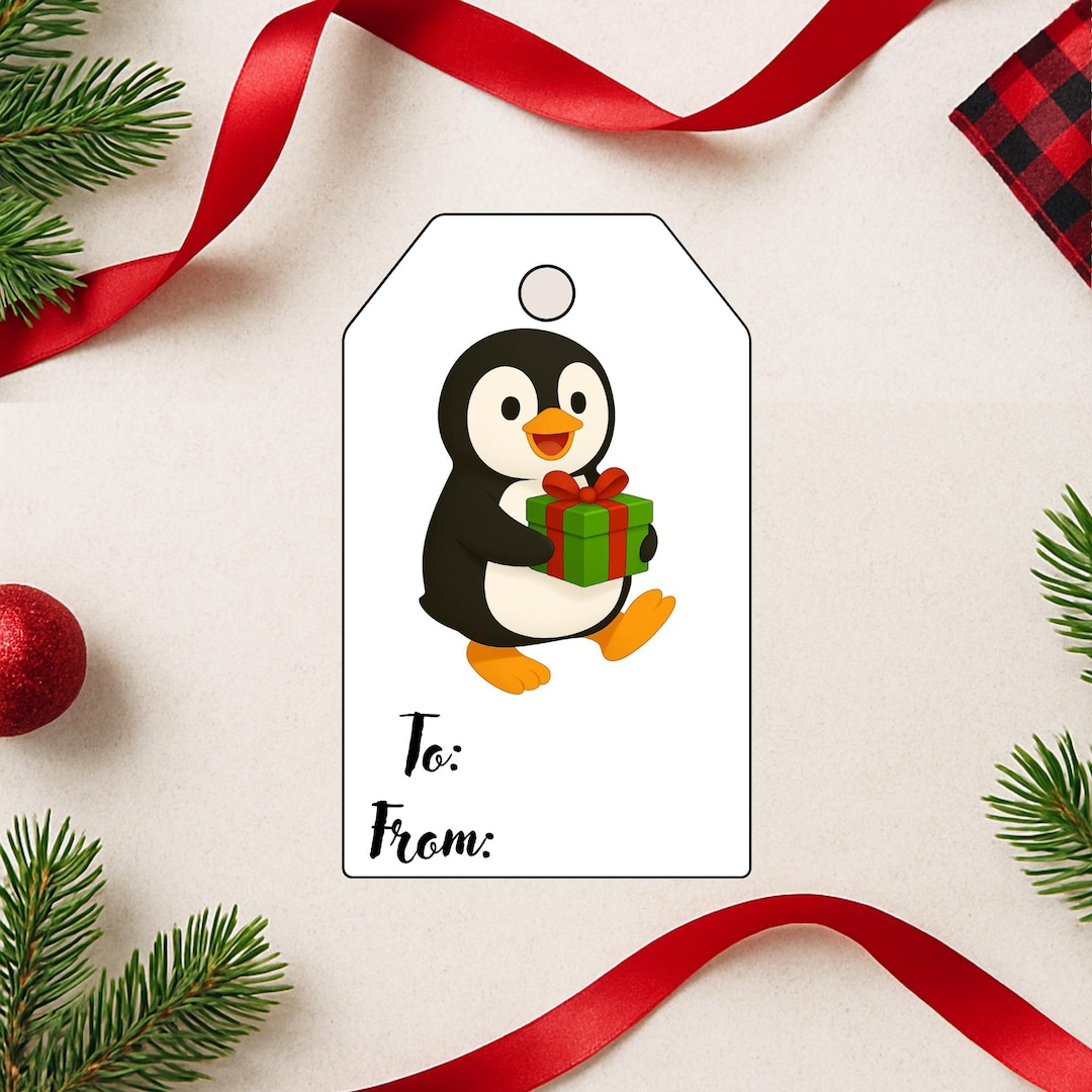 Penguin Christmas Gift Tag Printable Cute Holiday Tag PDF, Winter ...