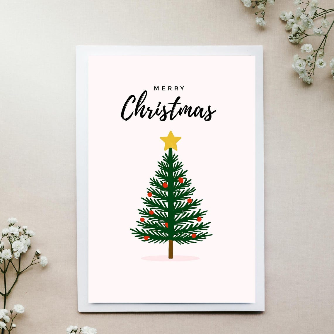 Printable Christmas Card PDF Merry Christmas Tree Design Minimalist ...