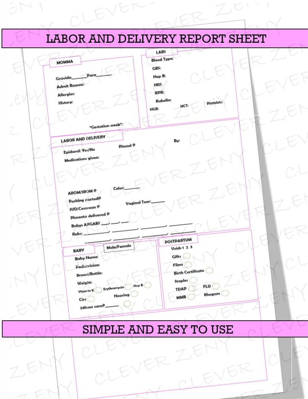 OB Nurse Report Sheet (labor and Delivery) - Etsy