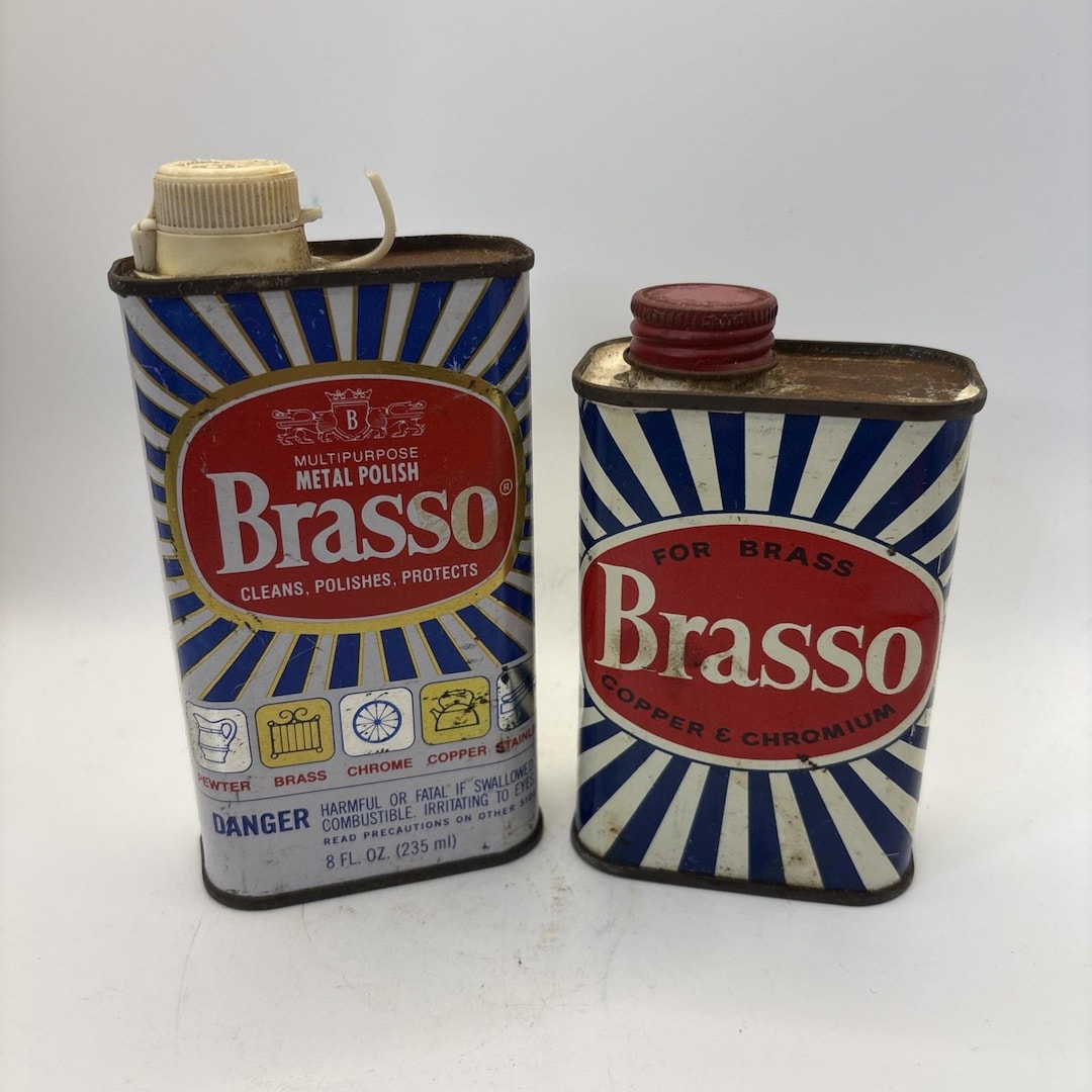 2 Vintage Brasso Metal Tin Polish 8 & 7.5 Fl Oz Used Collectibles - Etsy