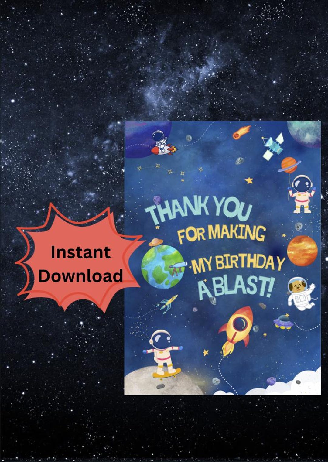 Astronaut Thank You Card – Printable Space Party Template for Kids ...