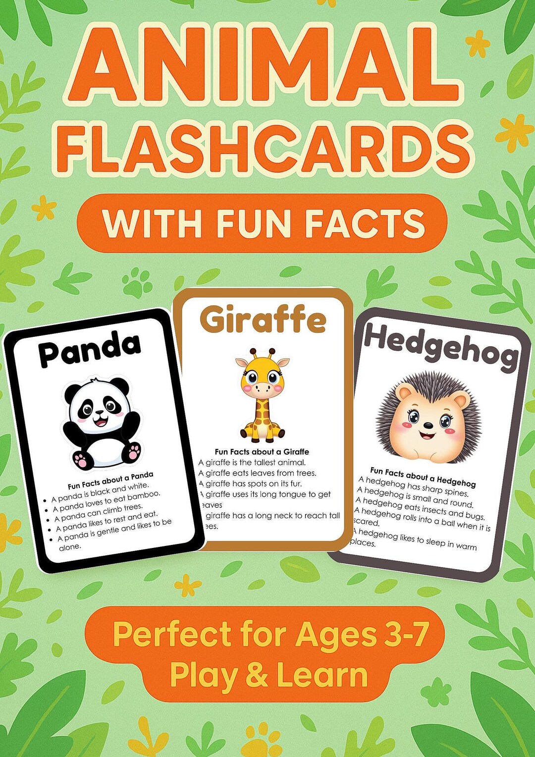 Animal Flashcards With Fun Facts - Etsy