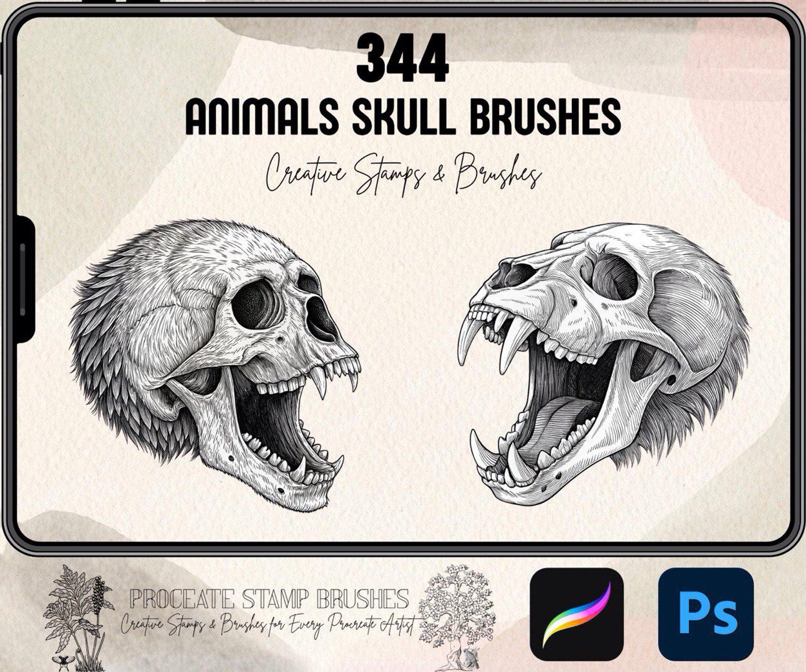 344 Animal Skull Brushes for Procreate and Photoshop | Skull Tattoo ...