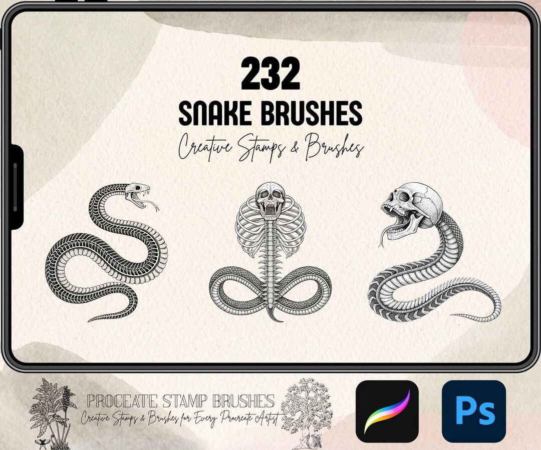 232 Snake Brushes for Procreate and Photoshop | Snake Tattoo Brush Set ...