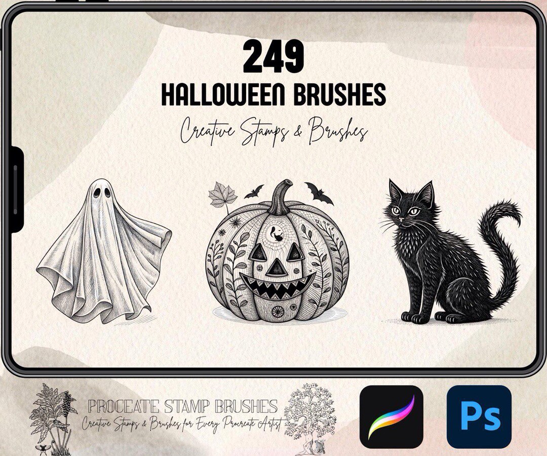 249 Halloween Brushes for Procreate and Photoshop | Spooky Tattoo Brush ...