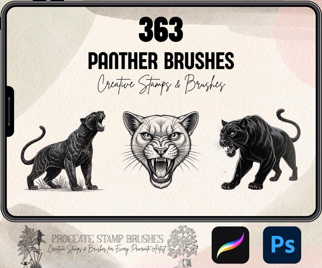 363 Panther Brushes for Procreate and Photoshop | Wild Cat Tattoo Brush ...