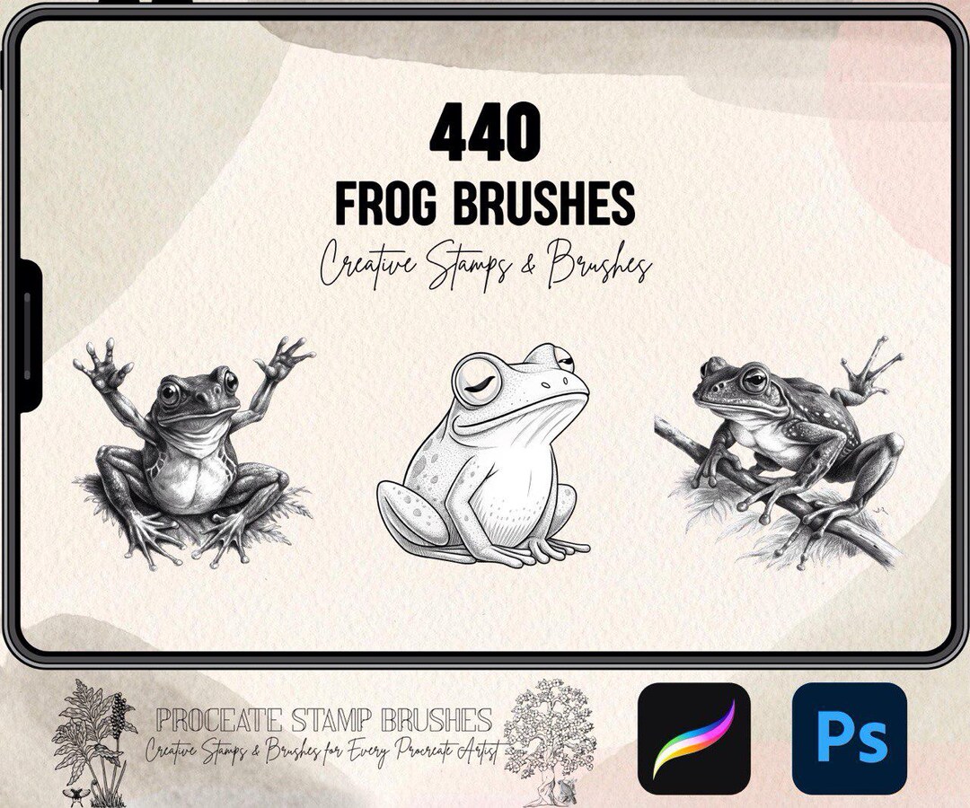 440 Frog Brushes for Procreate & Photoshop – Fullbody Amphibian Tattoo ...