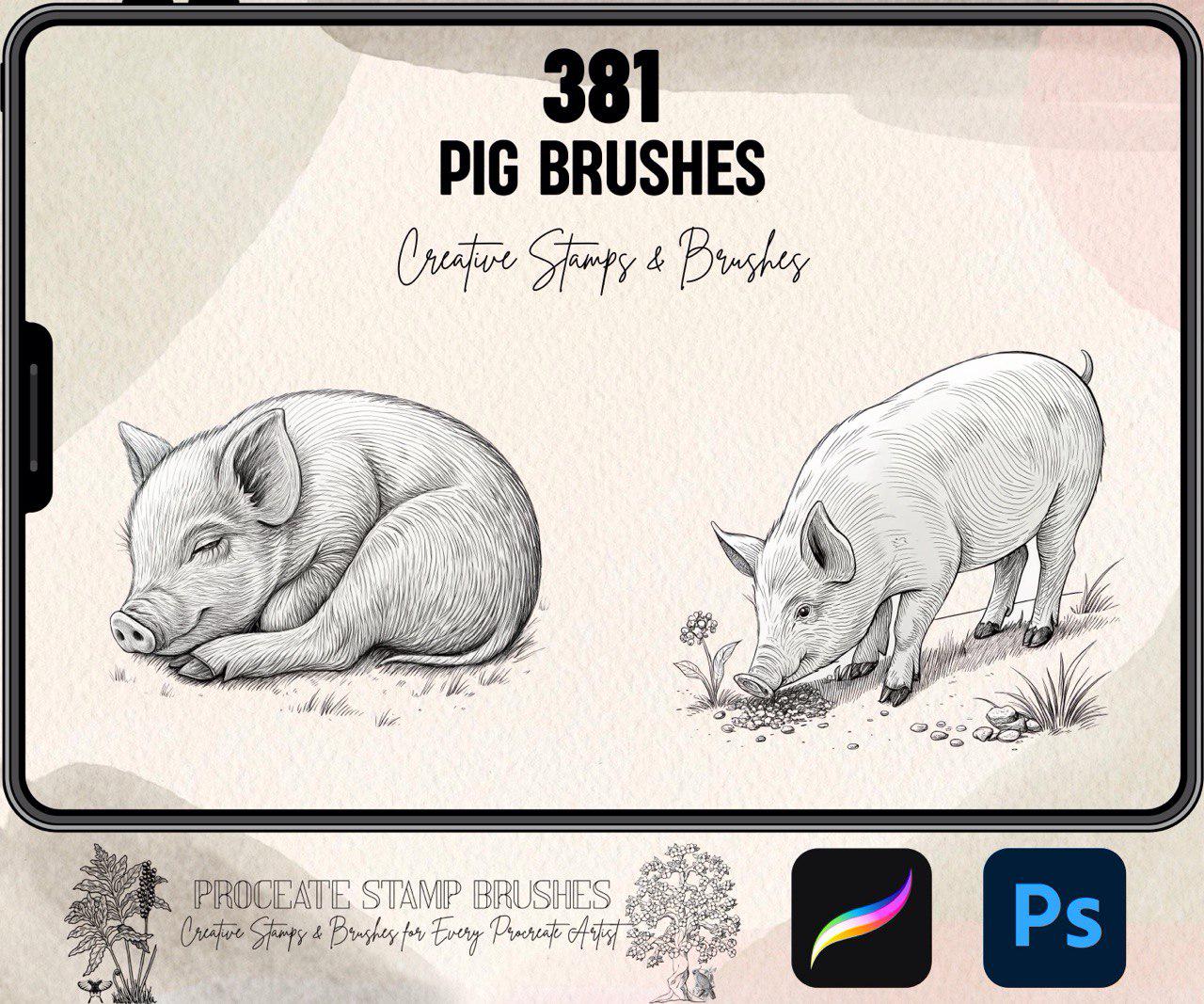 381 Pig and Boar Brushes for Procreate and Photoshop | Animal Tattoo ...
